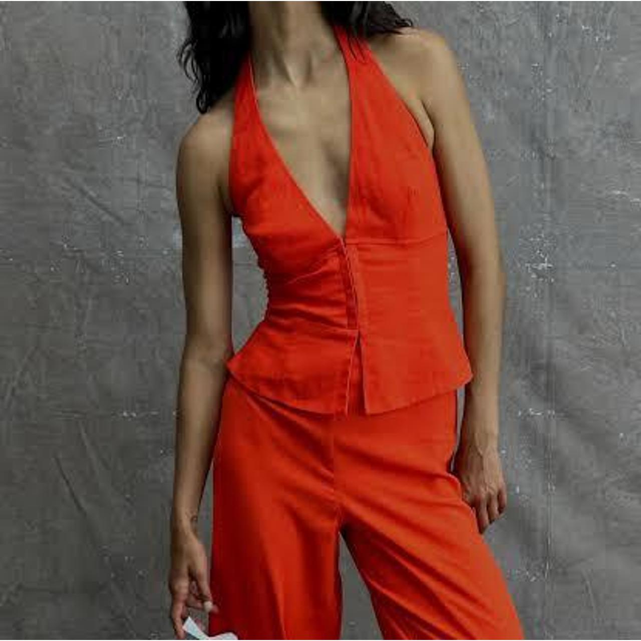 Glassons red linen halter top Size 6 Backless Worn... - Depop