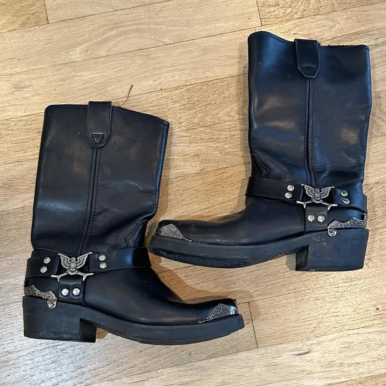 Dingo brand Black leather motorcycle boots. Size US... - Depop