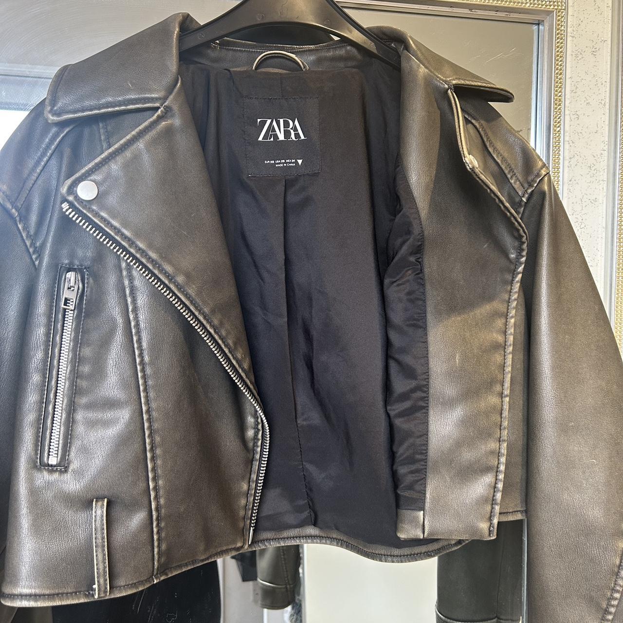 Zara faux leather jacket - charcoal “Molly mae... - Depop