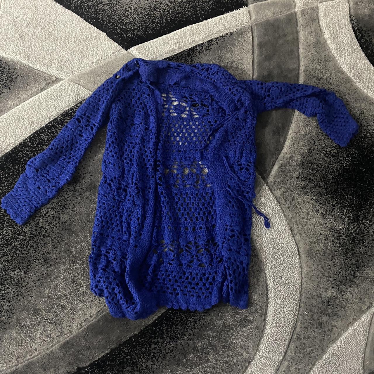 Blue crochet cardigan with tie closure #crochetcardigan - Depop