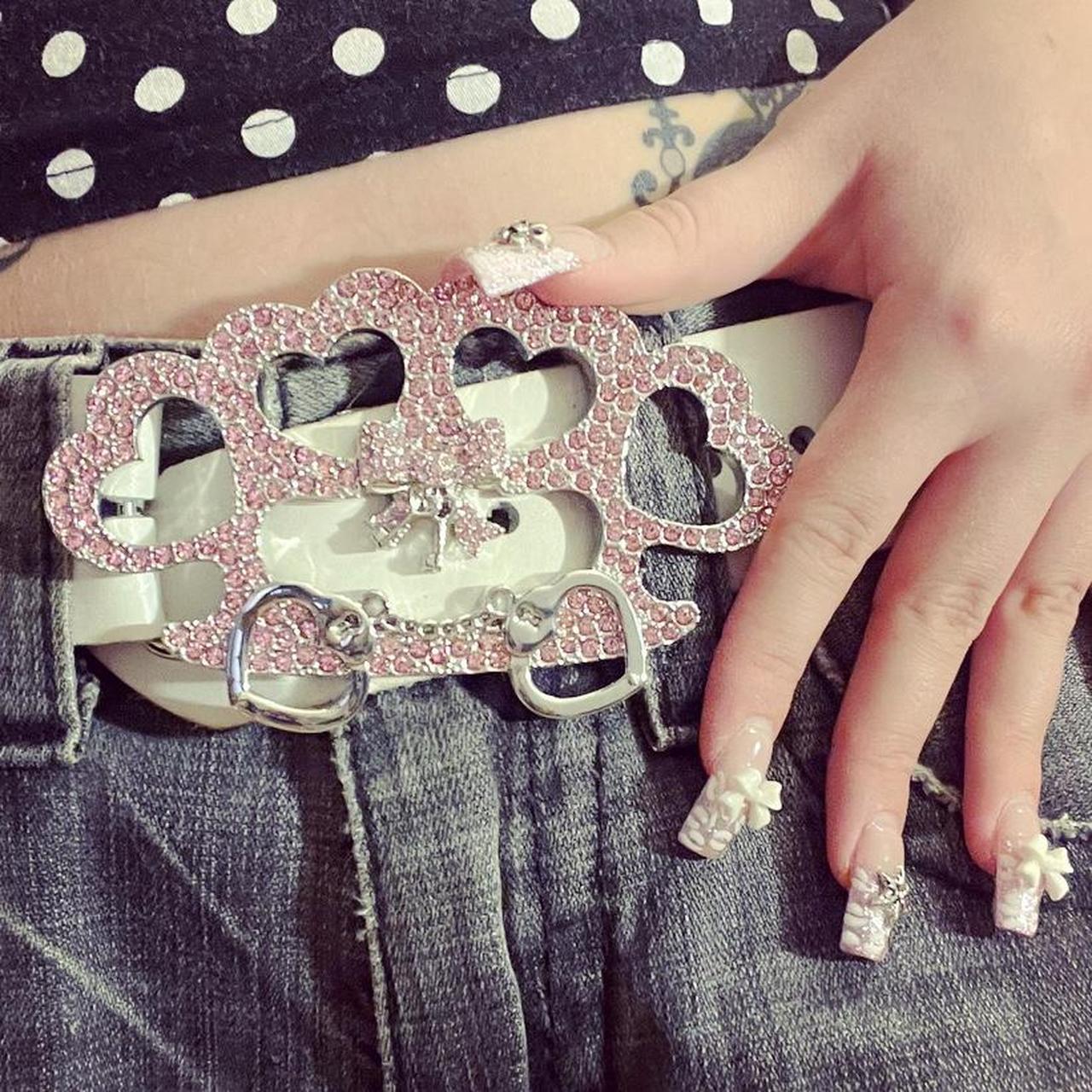 bucklebunny pink rhinestone scene heart knuckle belt... - Depop