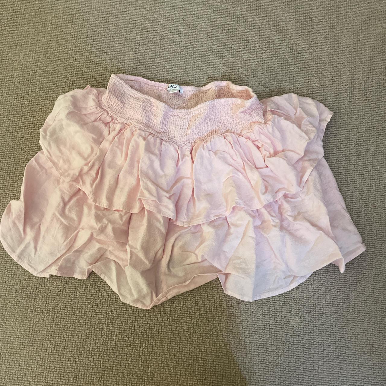 pink subdued ruffle skirt never worn size m - Depop