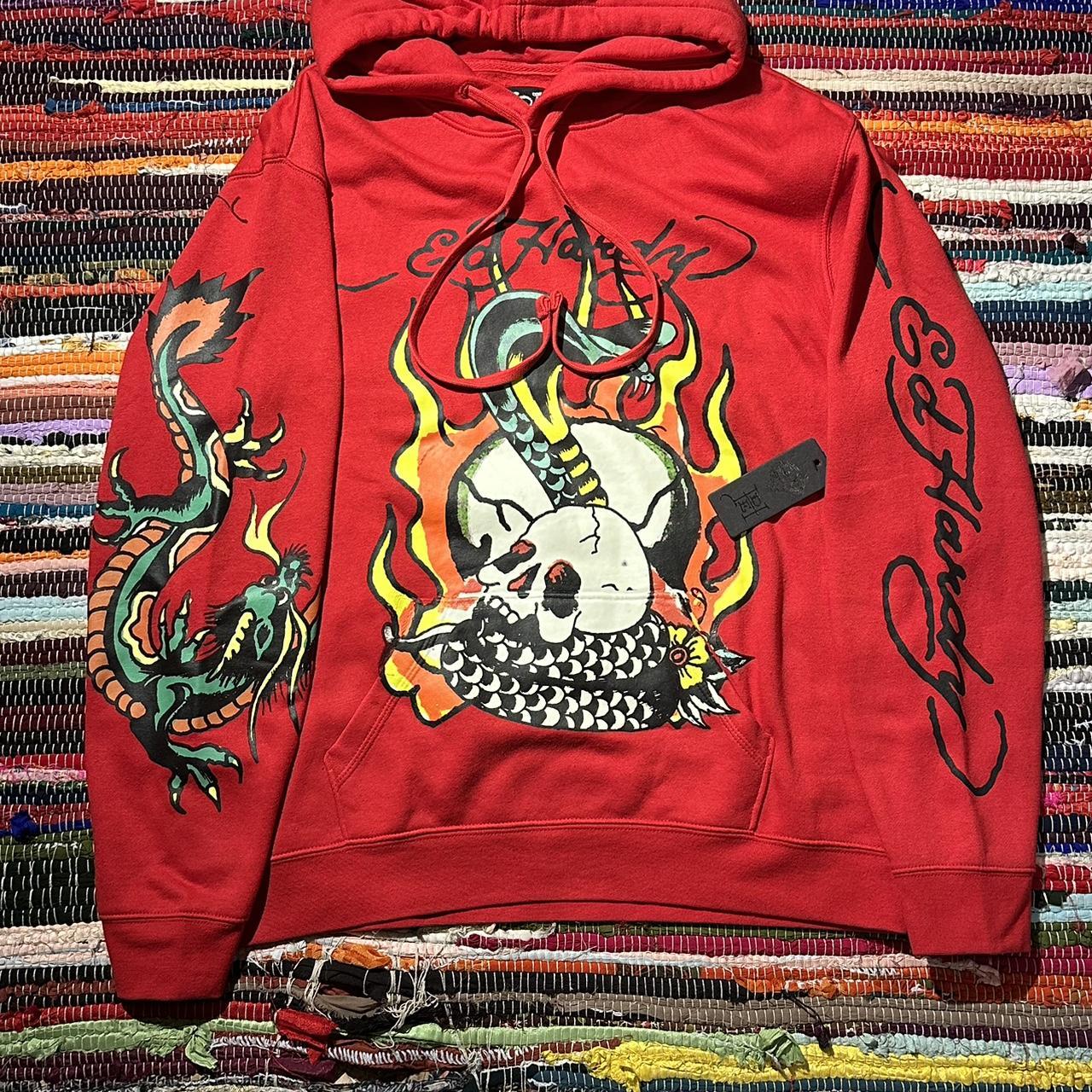 Ed Hardy red hoodie, size large, send offers,... - Depop