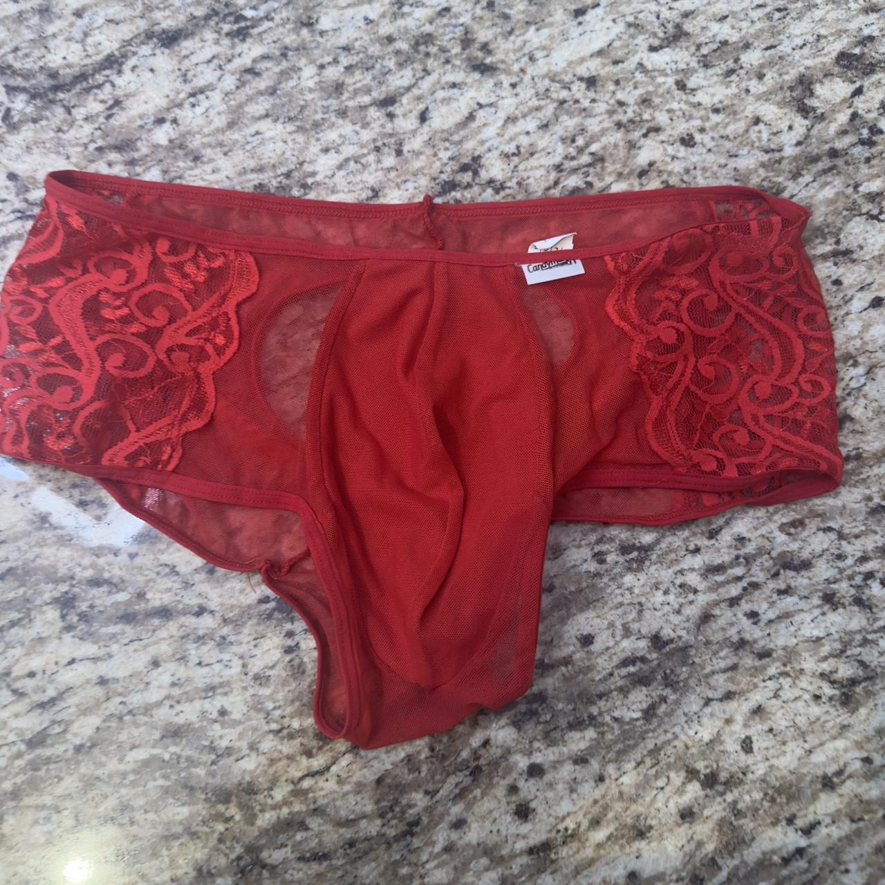 Candyman - large - Red lace thong with cutout... - Depop