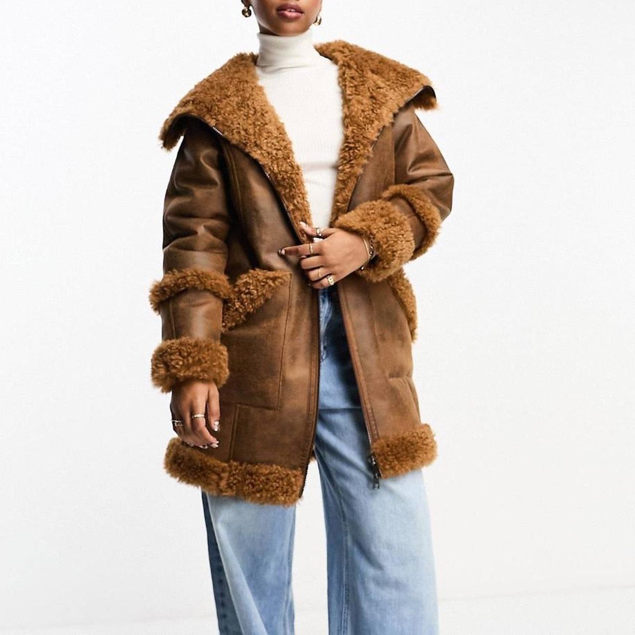 Urbancode oversized aviator jacket coat with borg... - Depop