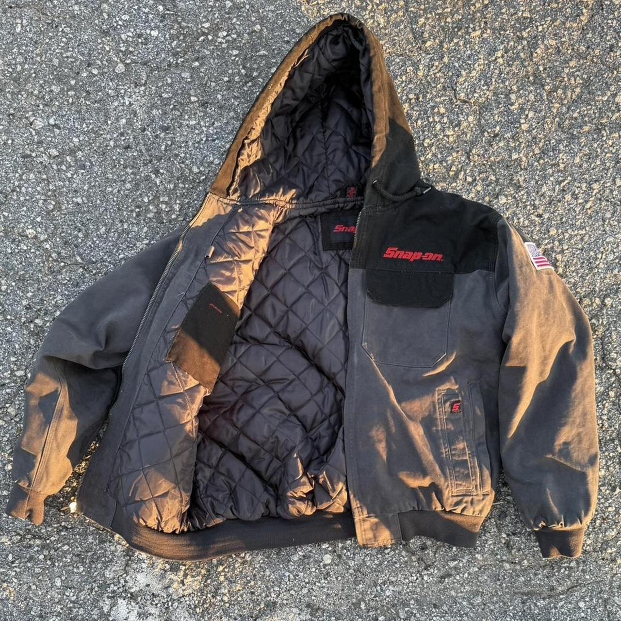 Grey and black snap on jacket Brand new Washed... | Depop