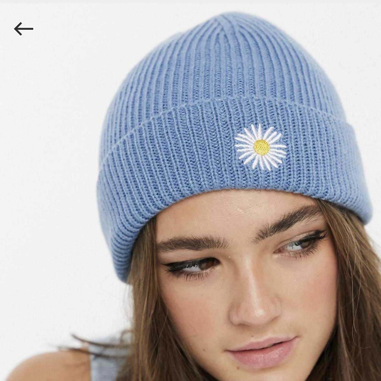 ASOS Blue Daisy Beanie - Depop