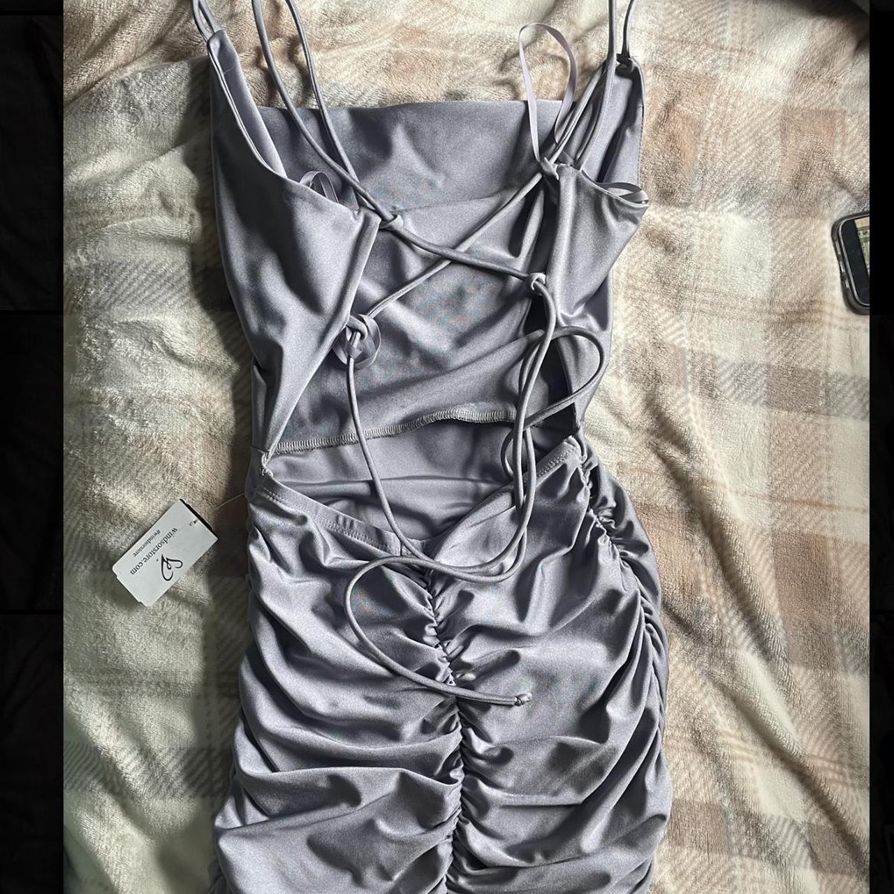 Windsor blue/silver satin mini dress -lace up cinch... - Depop