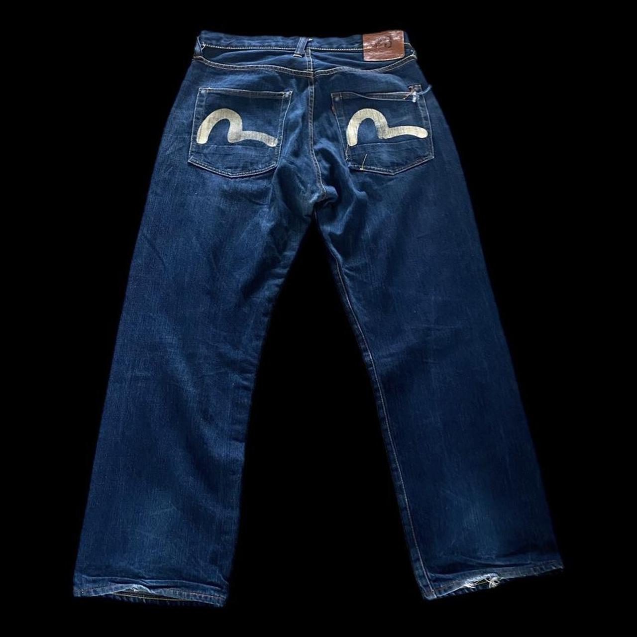 Vintage navy blue Evisu white gull jeans Wear as... - Depop
