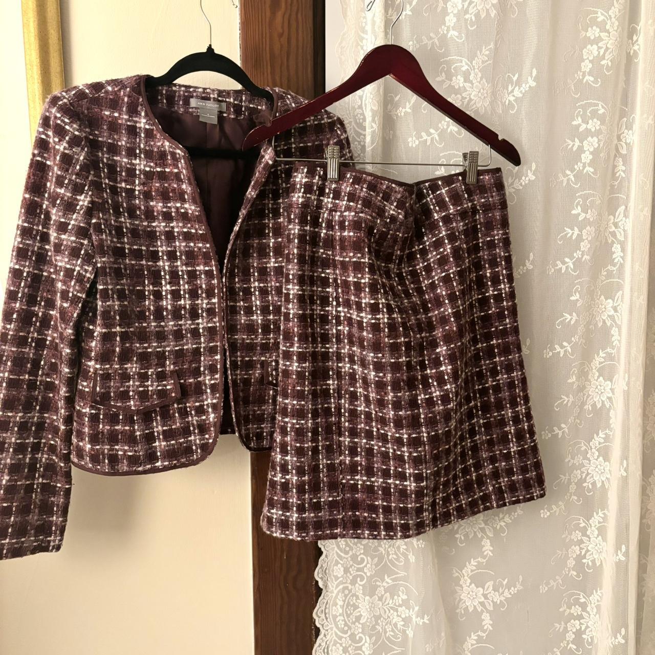 Ann Taylor purple tweed suit set - skirt & jacket... | Depop