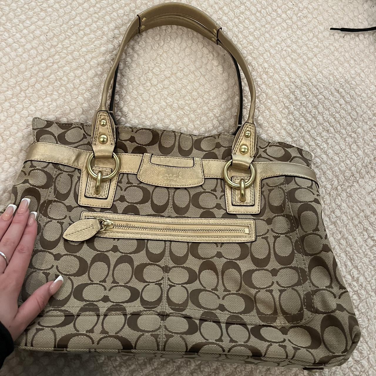 Gold and Tan Vintage Coach Bag, no visible stains,... - Depop