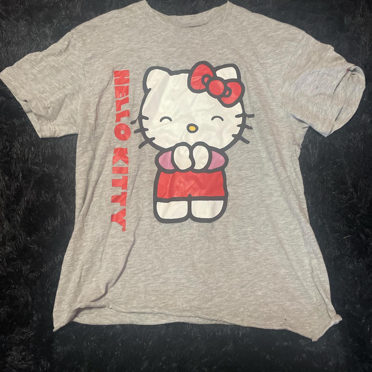 Hello Kitty grey and red pajama shirt. small/medium - Depop