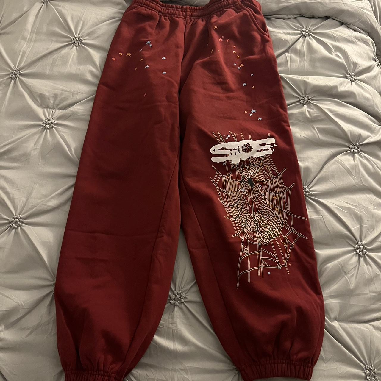 Spider Worldwide Maroon Red Sweatpants... - Depop