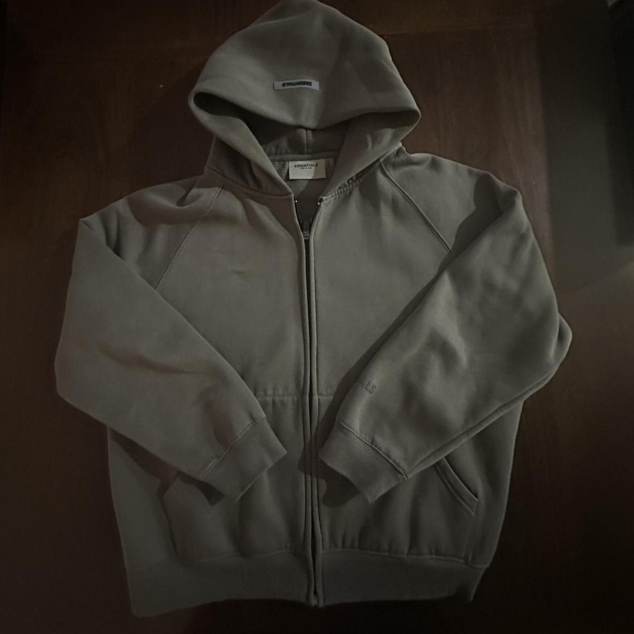 UNISEX essentials zip up -medium, has a cropped boxy... - Depop