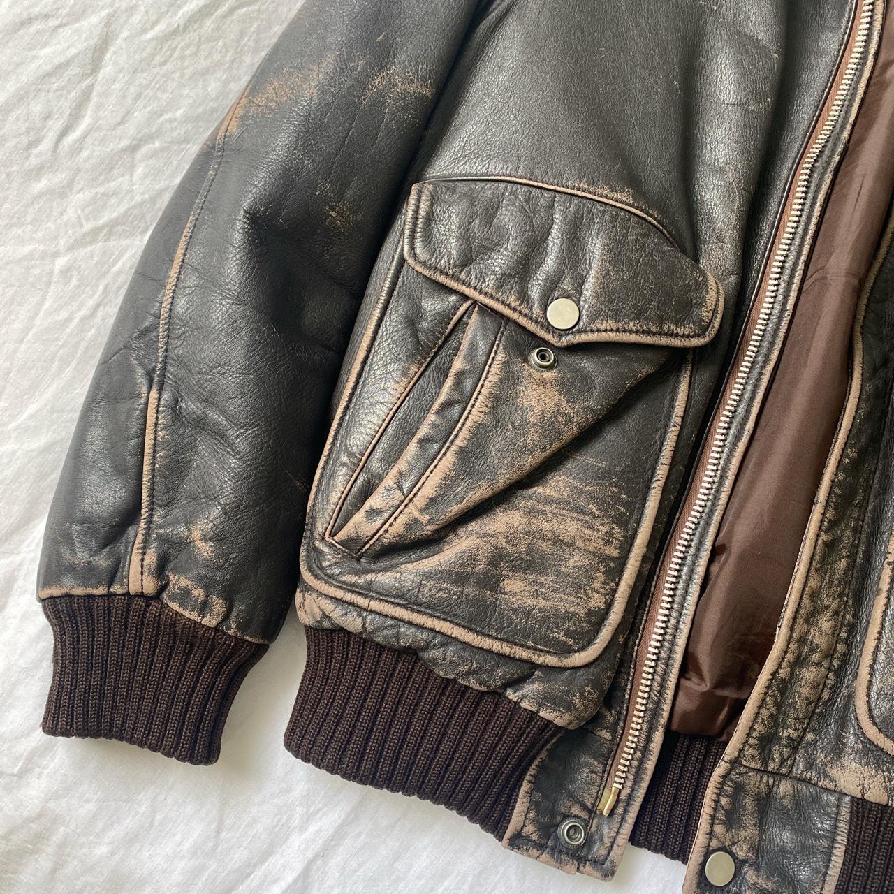 Vintage distressed leather bomber jacket Acne... - Depop