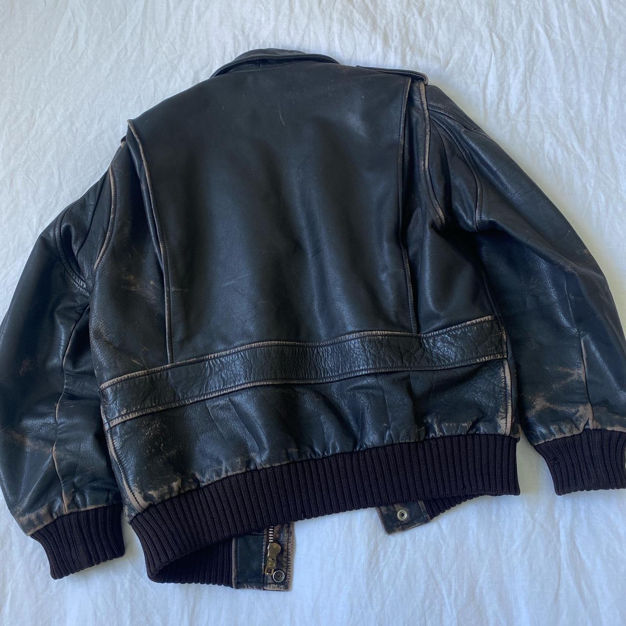Vintage distressed leather bomber jacket Acne... - Depop