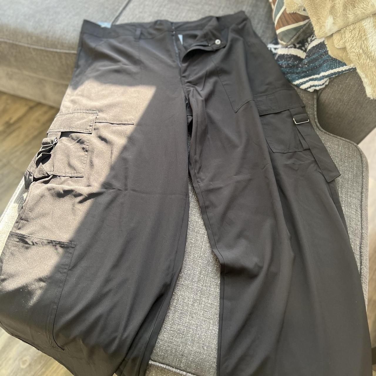 Dictionary: wide leg, black cargo pants with big... - Depop