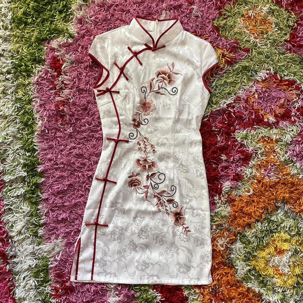 Mini white and red Qipao styled mini dress. Super... | Depop