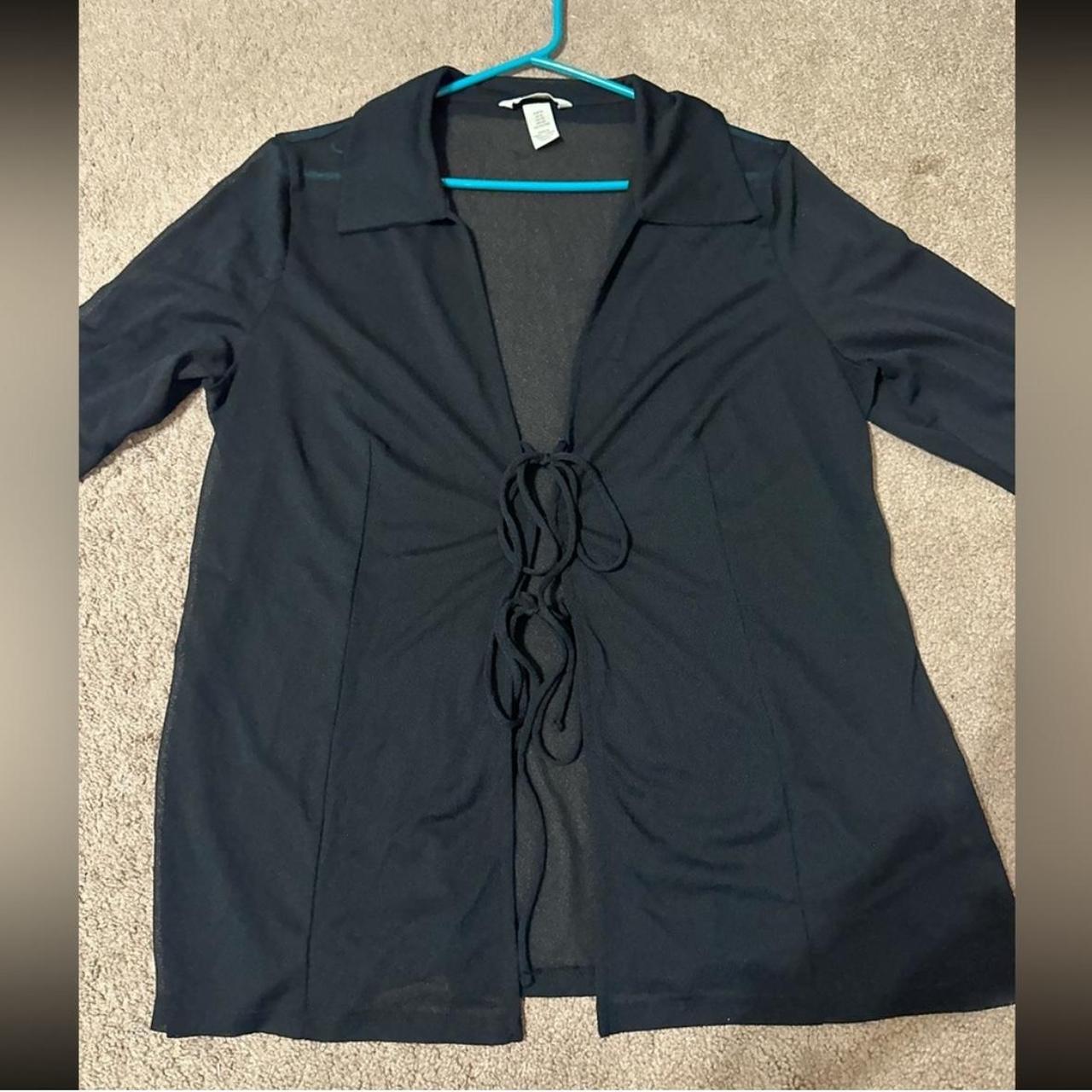 H&M sheer mesh long sleeve top with tie detail and... - Depop