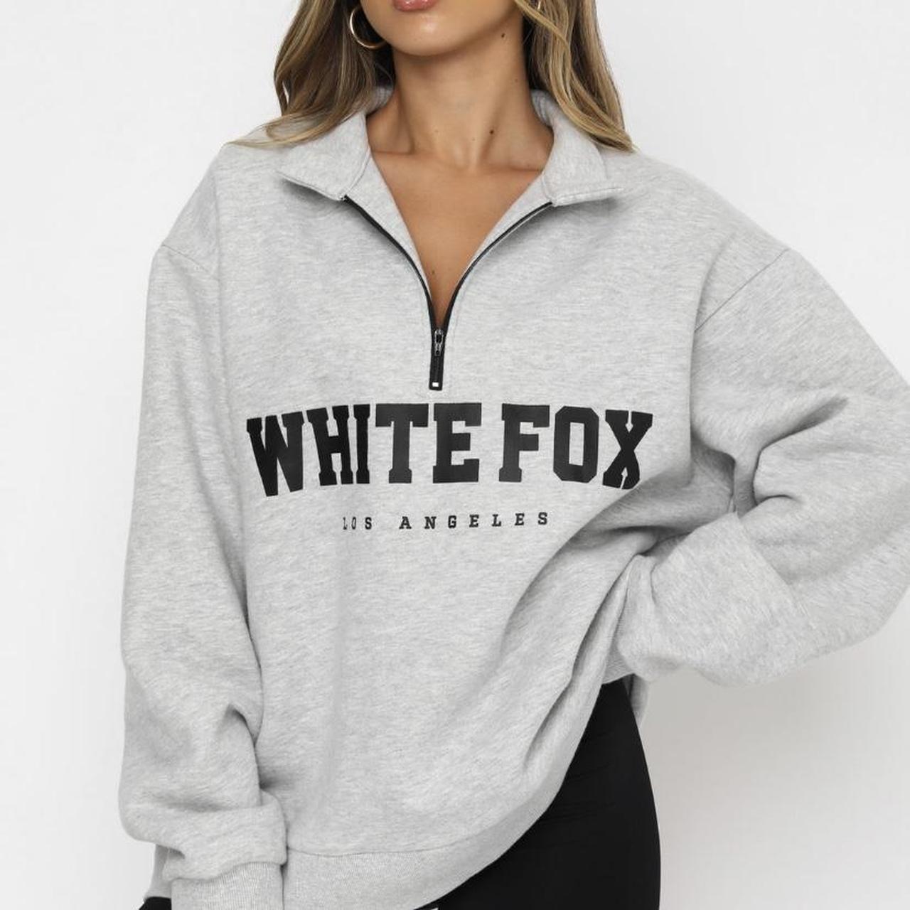 white fox quarter zip barely worn 💕 size s/m - Depop