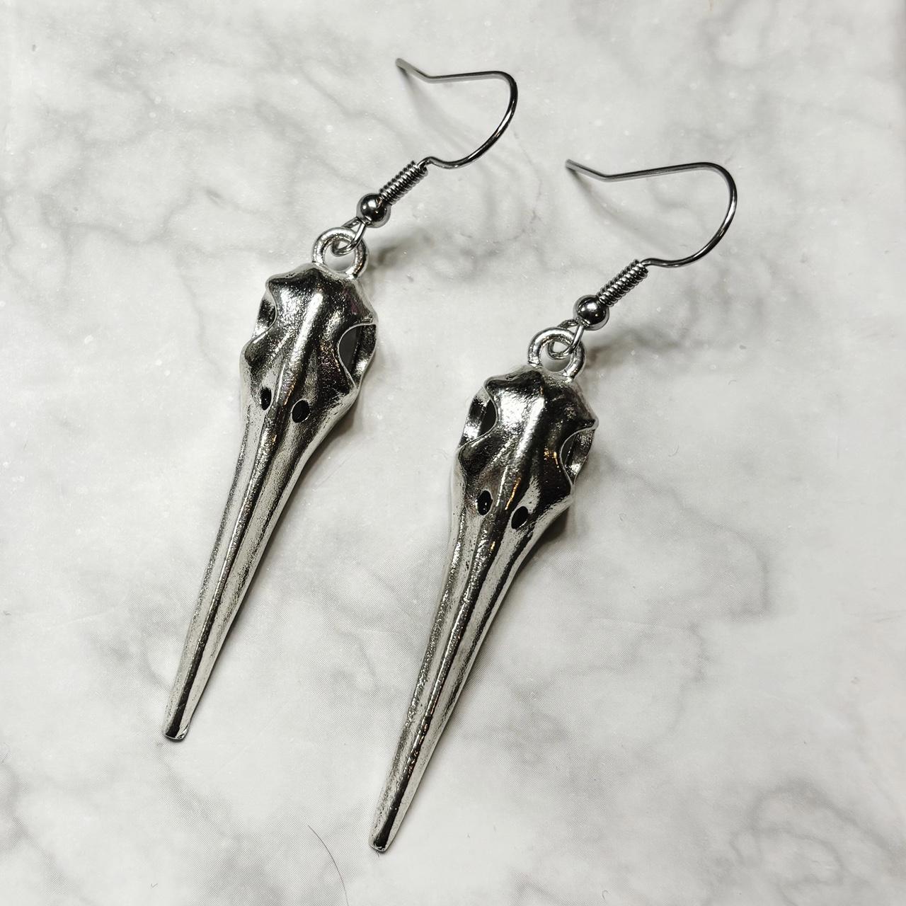 Raven Skull Dangle Earrings Perfect for spooky... - Depop