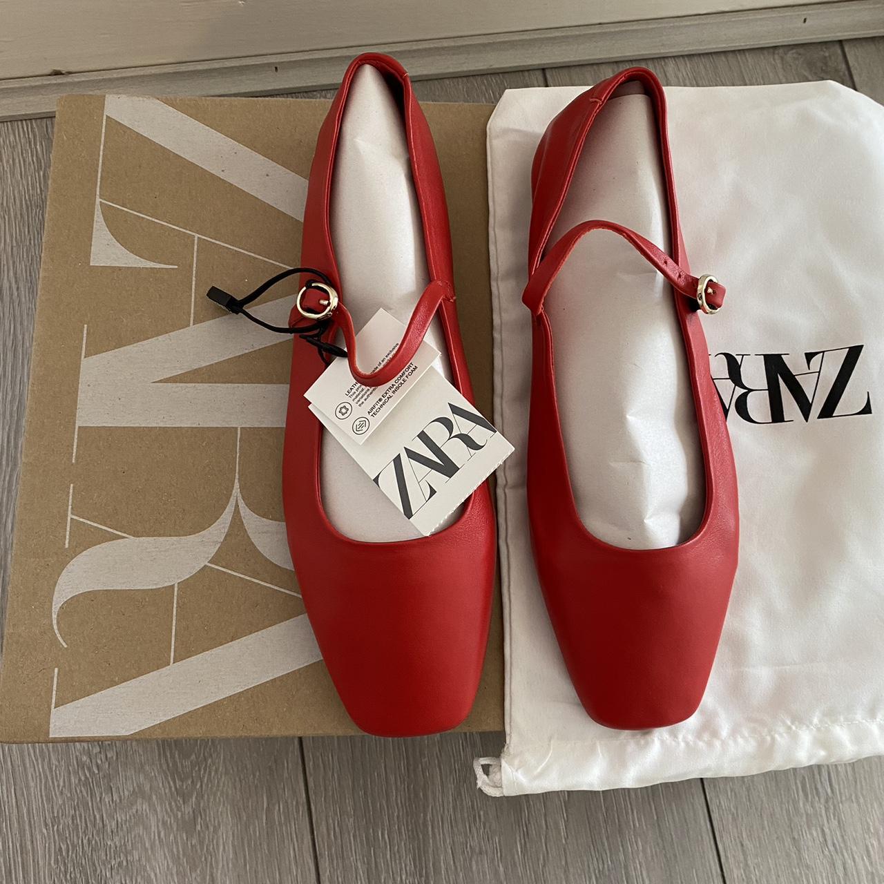 Zara Red leather ballet flats Brand new with tags... - Depop