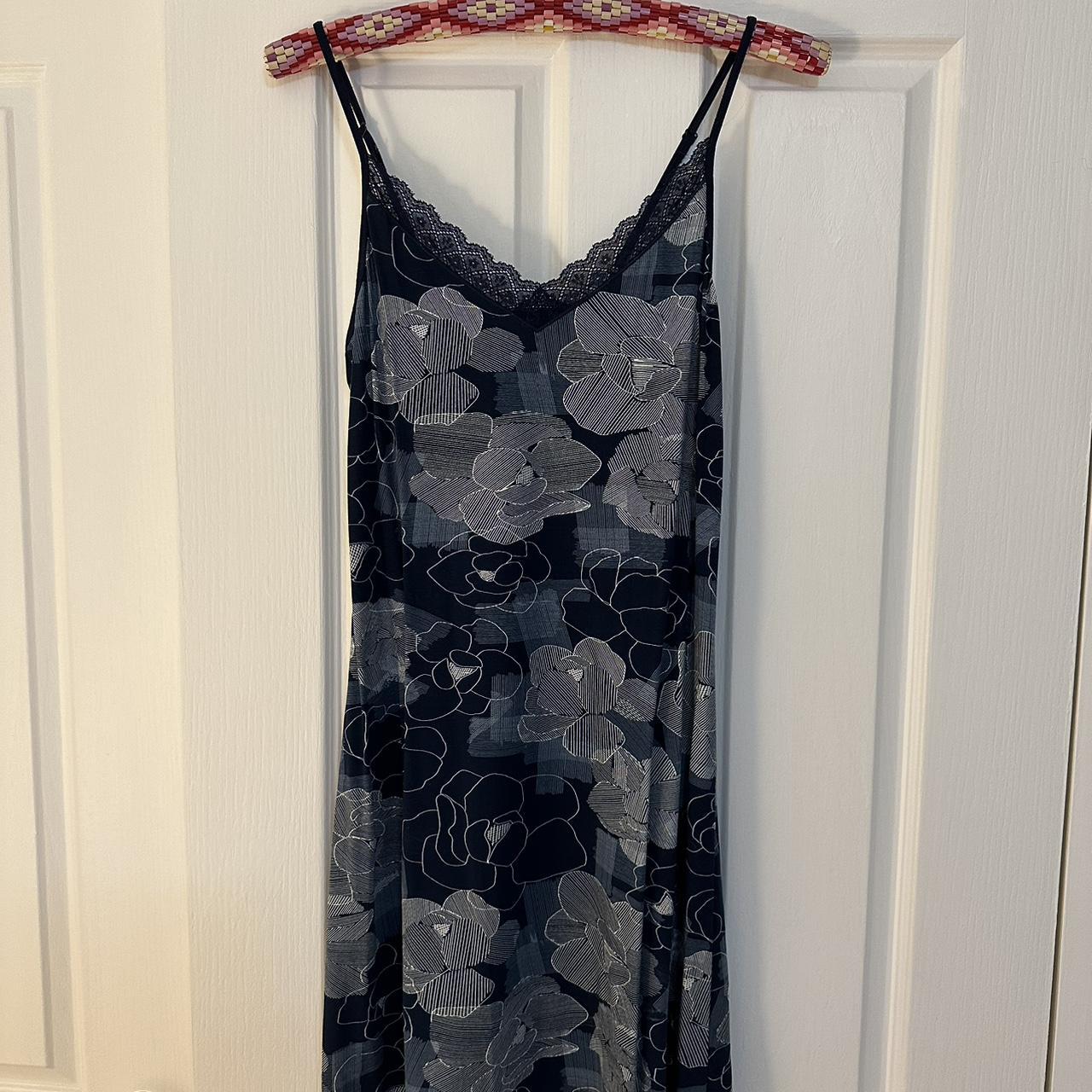 Blue modal slip dress, super cute blue floral... - Depop