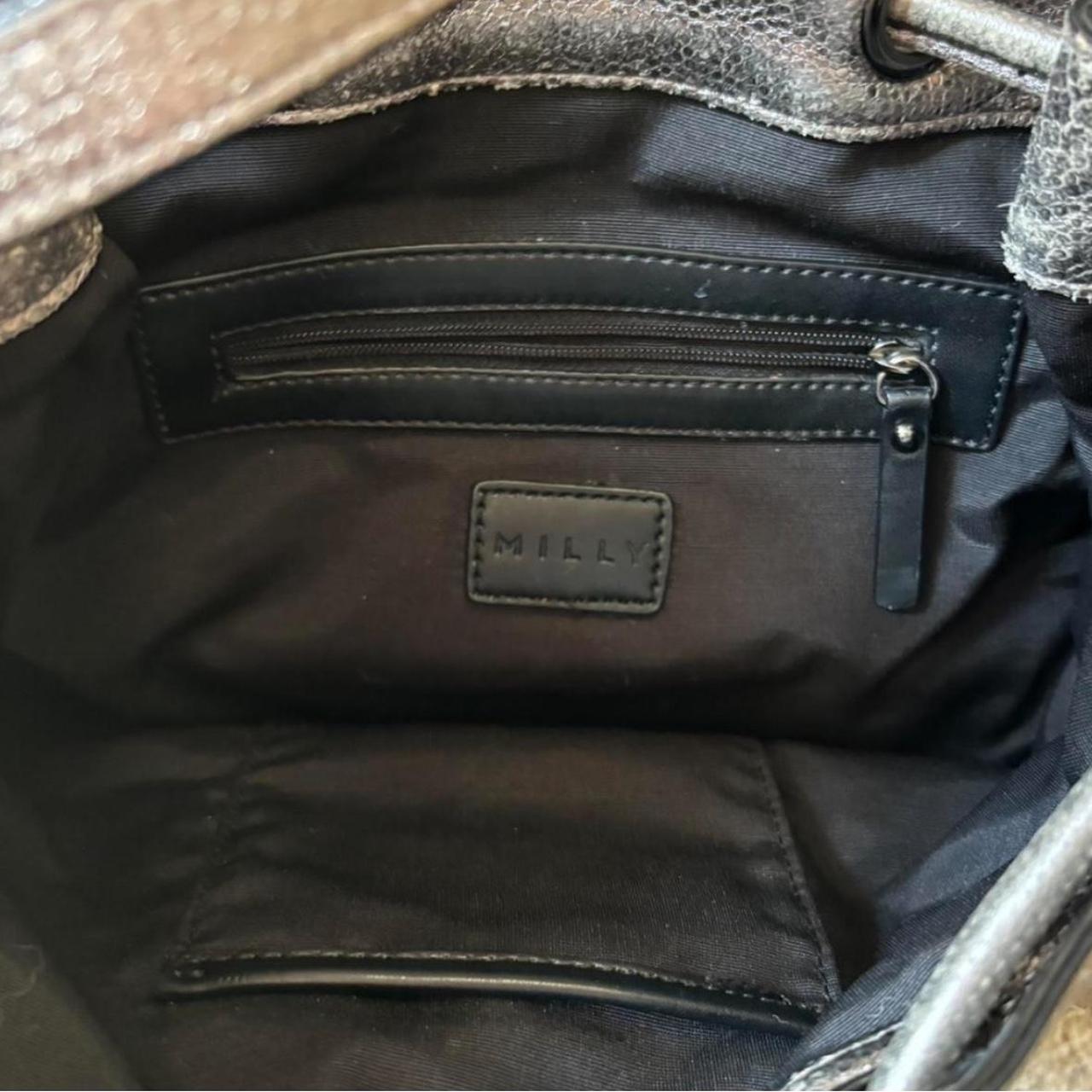 Milly Silver and grey leather fringe crossbody bag... | Depop