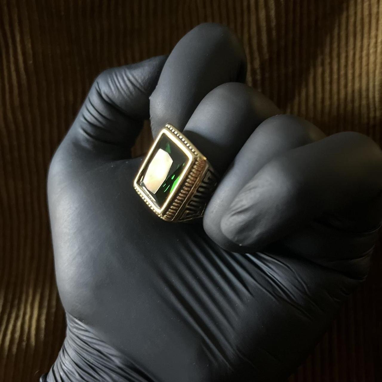 Stainless Steel Emerald Gold Mens Ring Size 11... - Depop