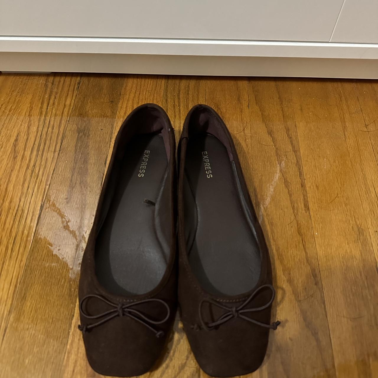 Brown ballet flats with bow. Lightly worn. Super... - Depop