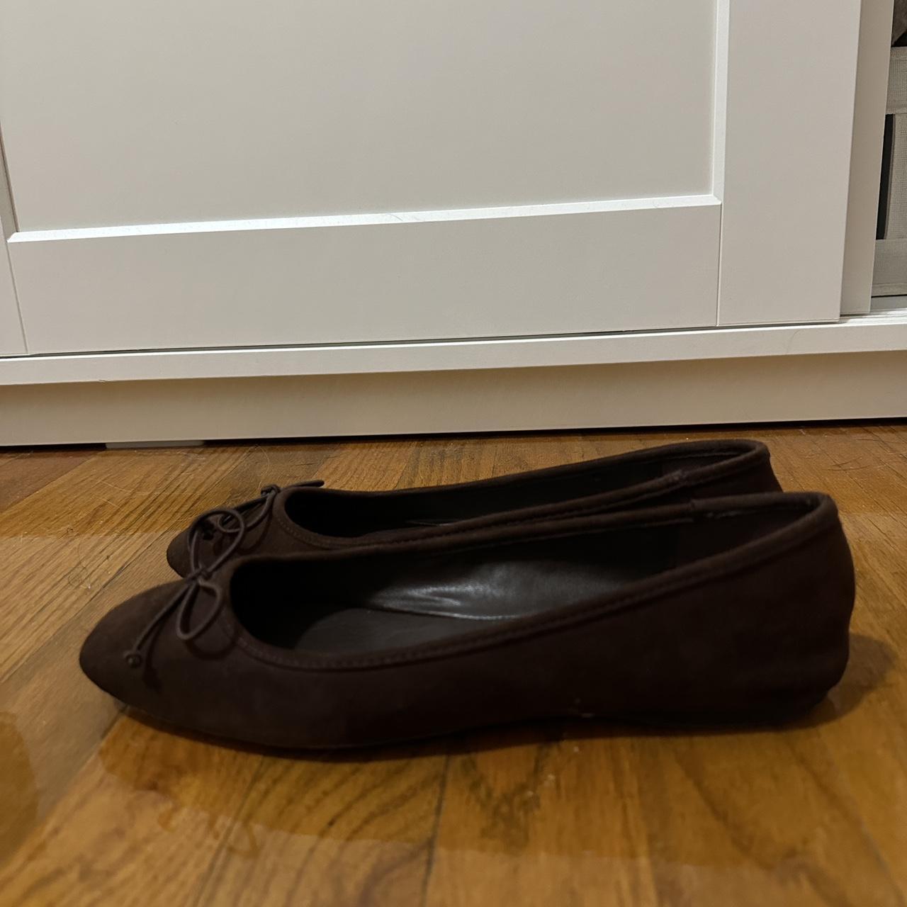 Brown ballet flats with bow. Lightly worn. Super... - Depop