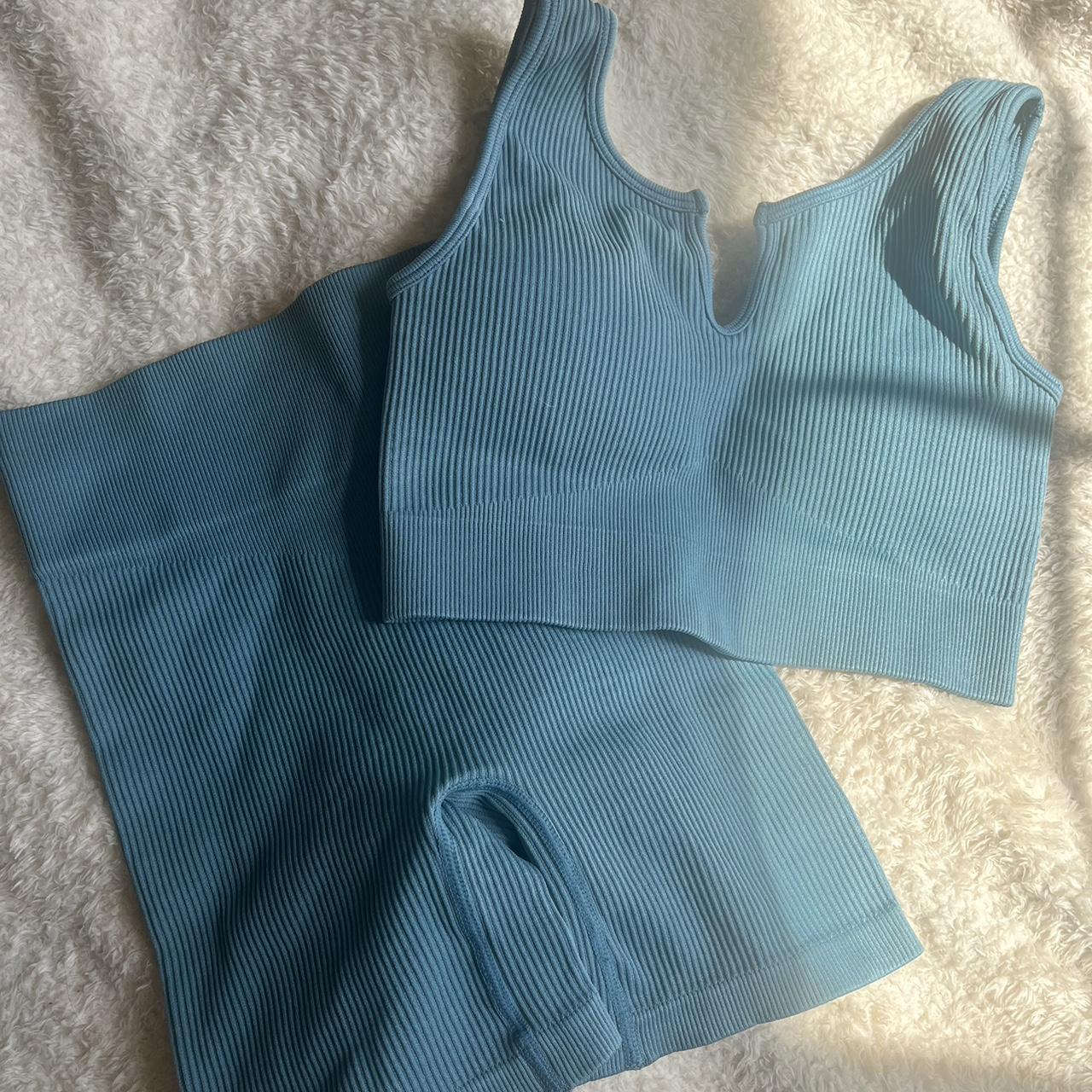 Matching blue workout set🩵 Shorts & top Size Small... - Depop