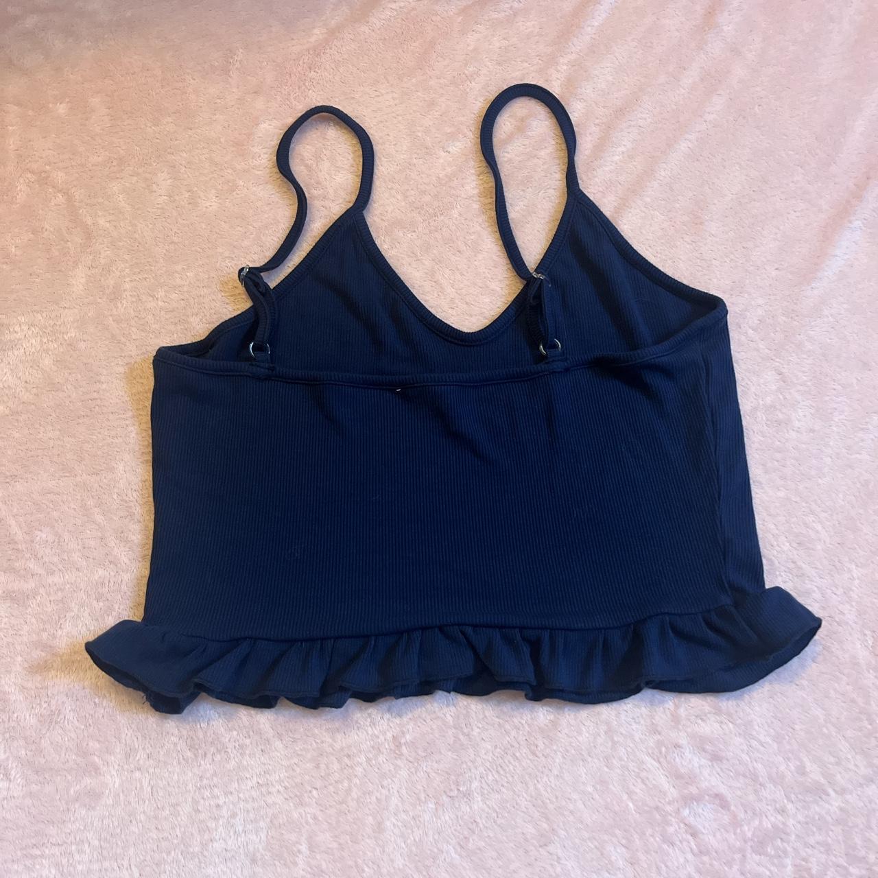 Small dark blue ribbed pj set with frills, great for... - Depop