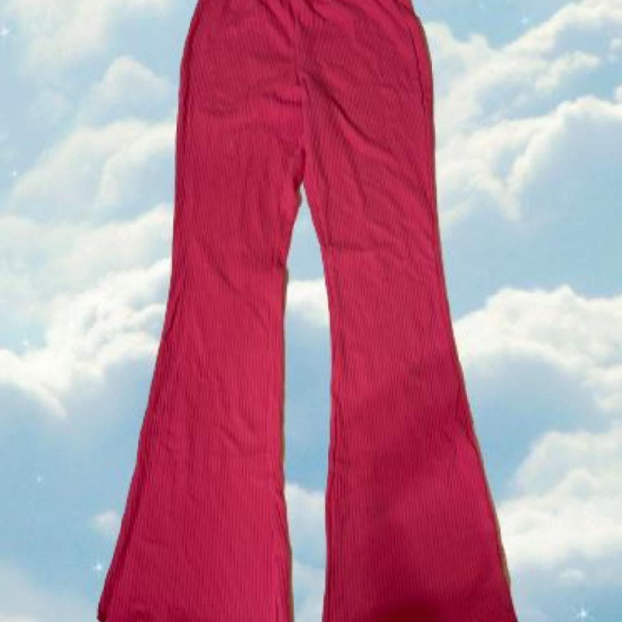 pink flare pants, pretty stretchy only worn once for... - Depop