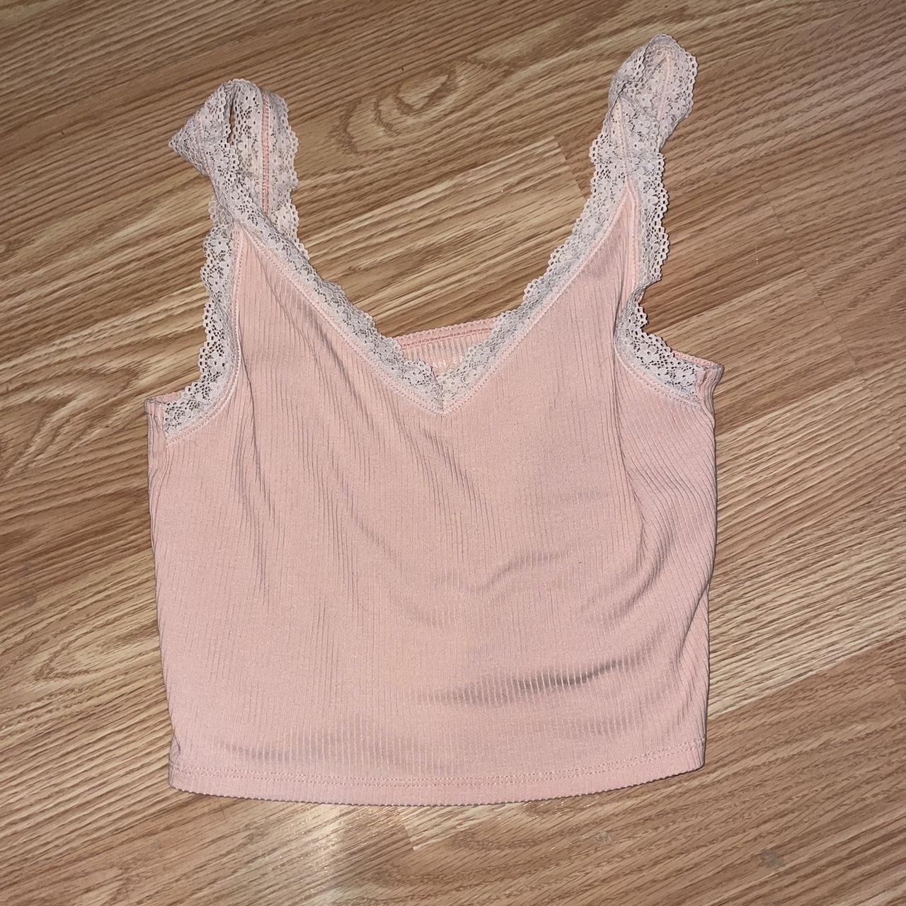 Lace Pink Crop Tank Top - Depop