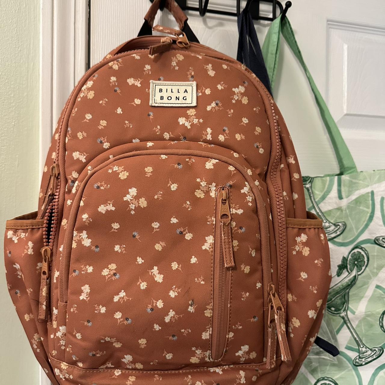 Billabong Orange Floral Backpack. Some normal wear... - Depop