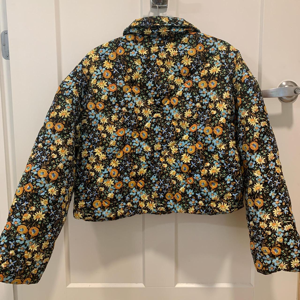 Cropped floral light puffer-type collared jacket... - Depop