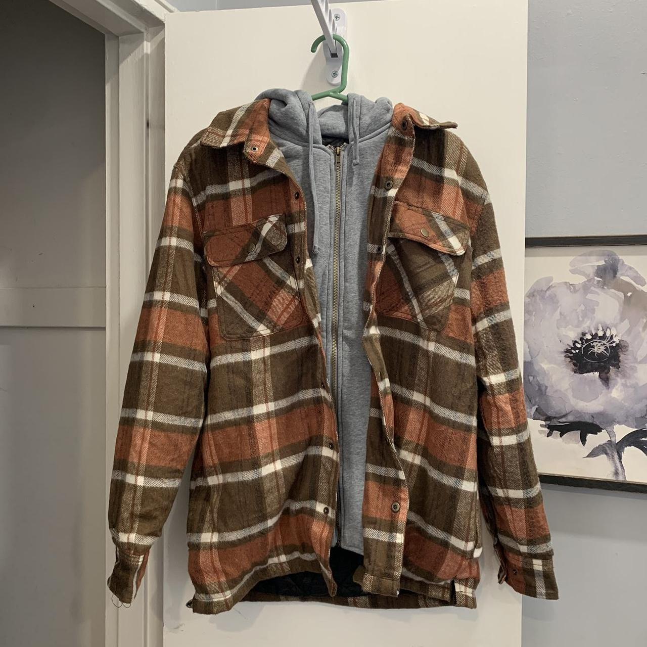 Axcent orange, and grey checkered jacket/coat Never... - Depop