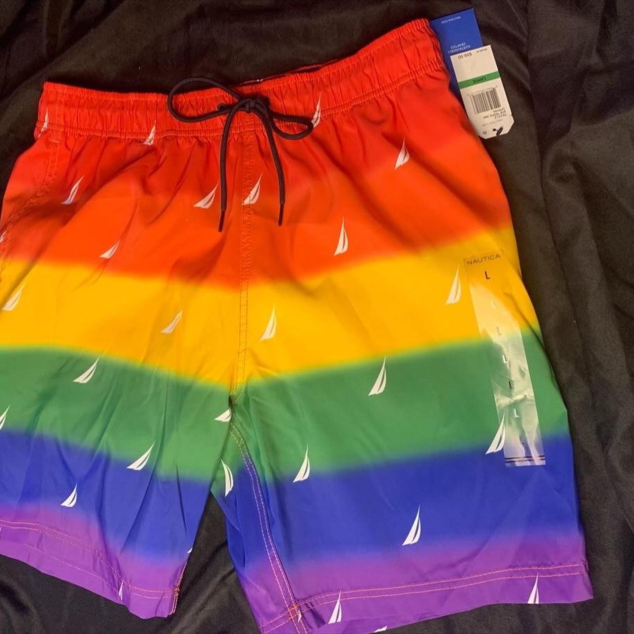 Men’s rainbow trunks. NWT. Size L - Depop