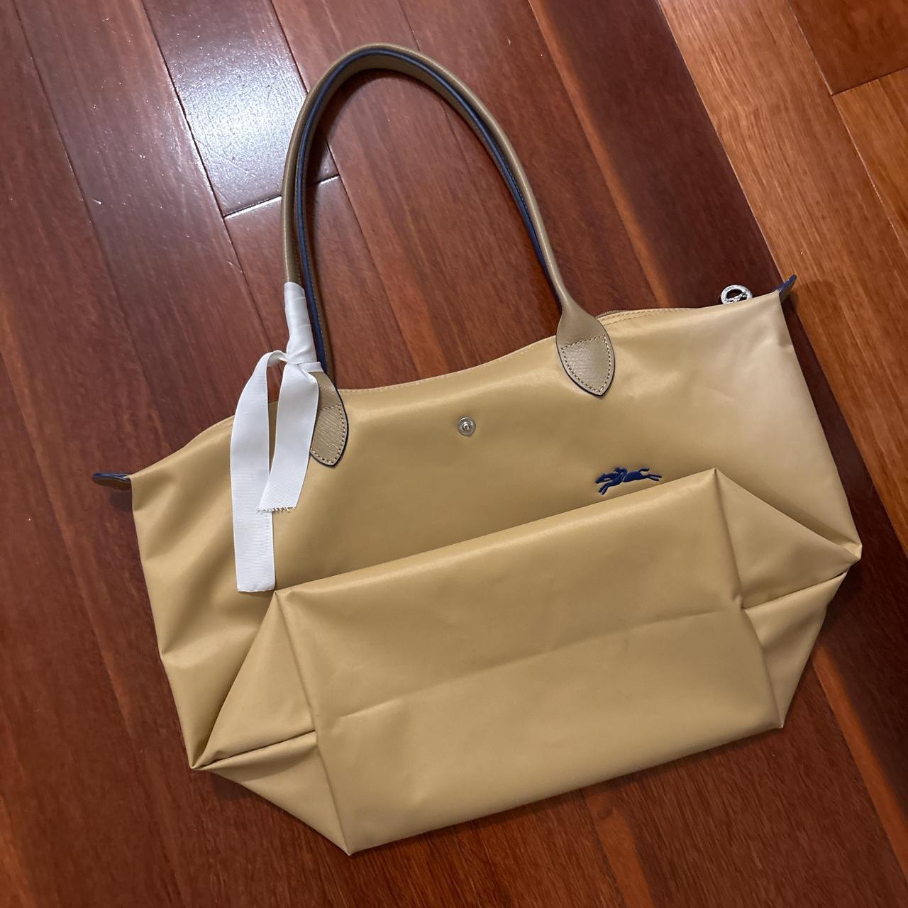 Longchamp tan navy tote bag ️ 45cm x 28cm ish... | Depop