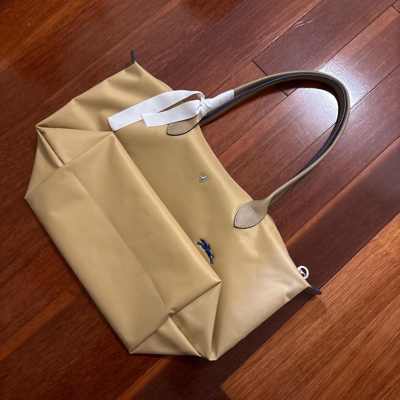Longchamp tan navy tote bag ️ 45cm x 28cm ish... | Depop