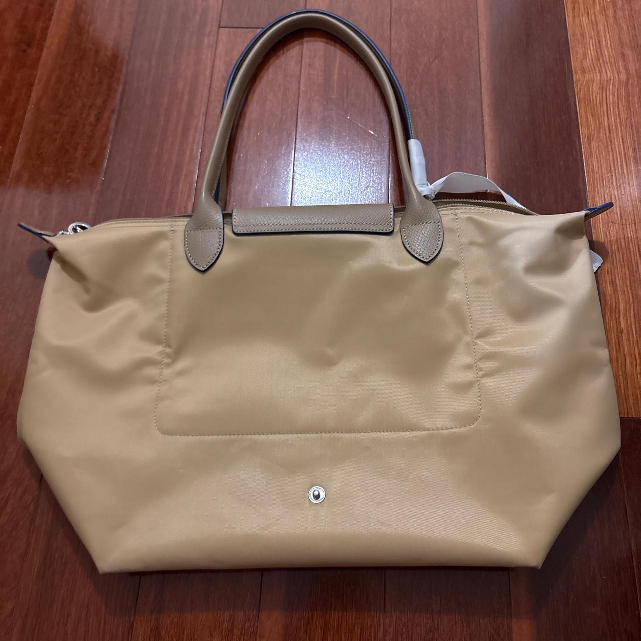 Longchamp tan navy tote bag ️ 45cm x 28cm ish... | Depop
