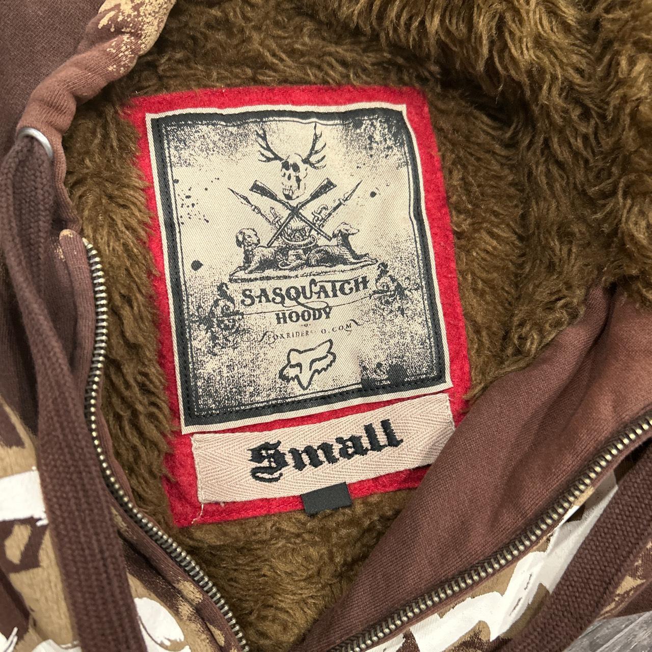 Mens brown Y2K fox sasquatch zip up hoodie with... - Depop