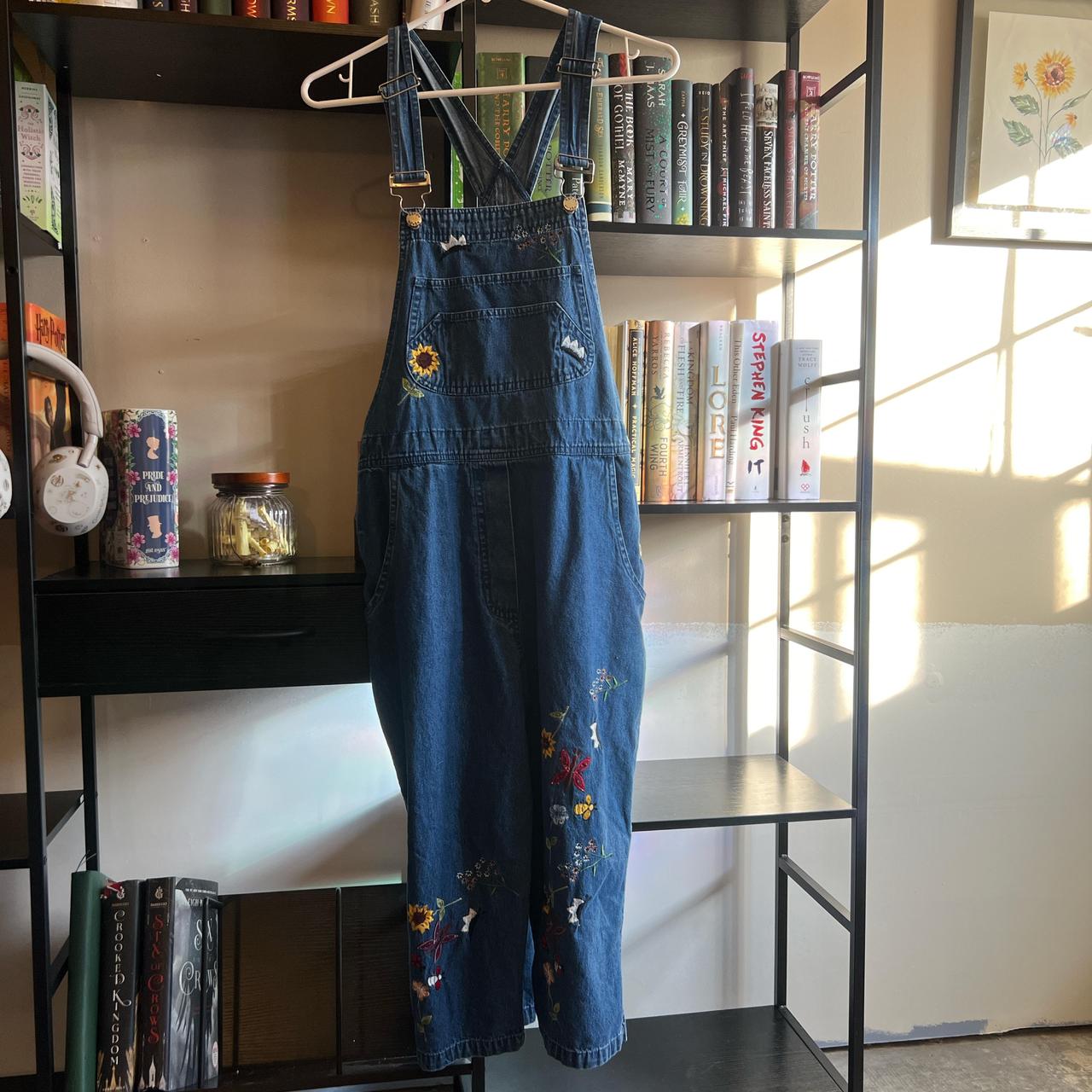 agapo embroidered overalls super cute and comfy... - Depop