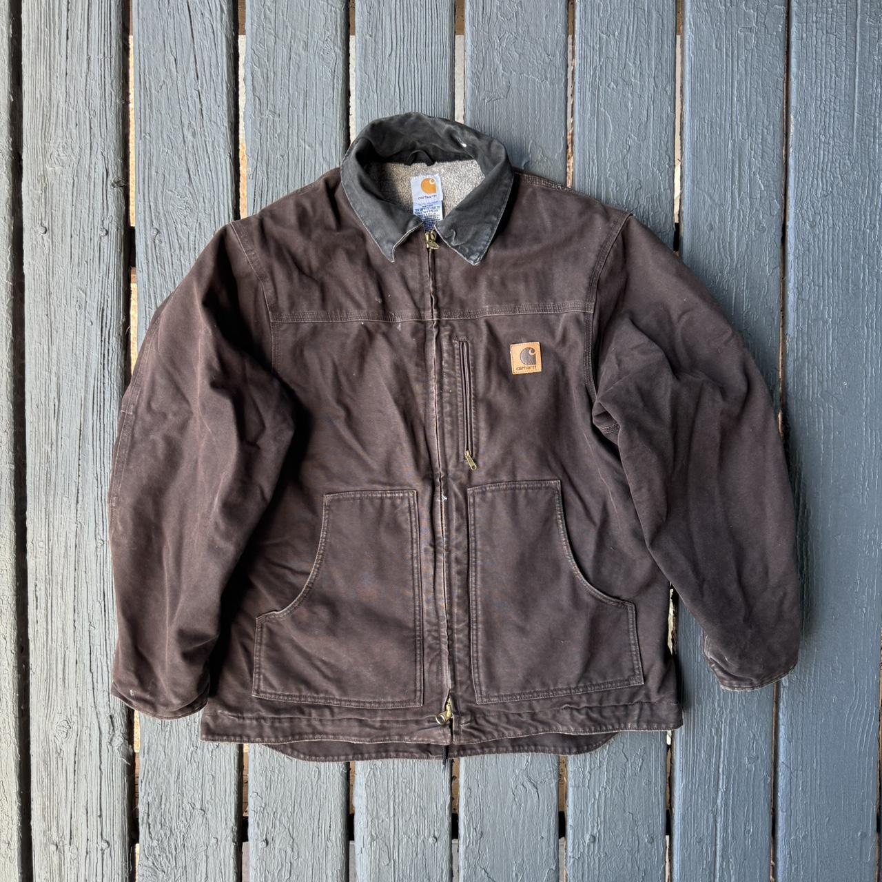 Brown carhartt Detroit jacket Sherpa lined size... - Depop