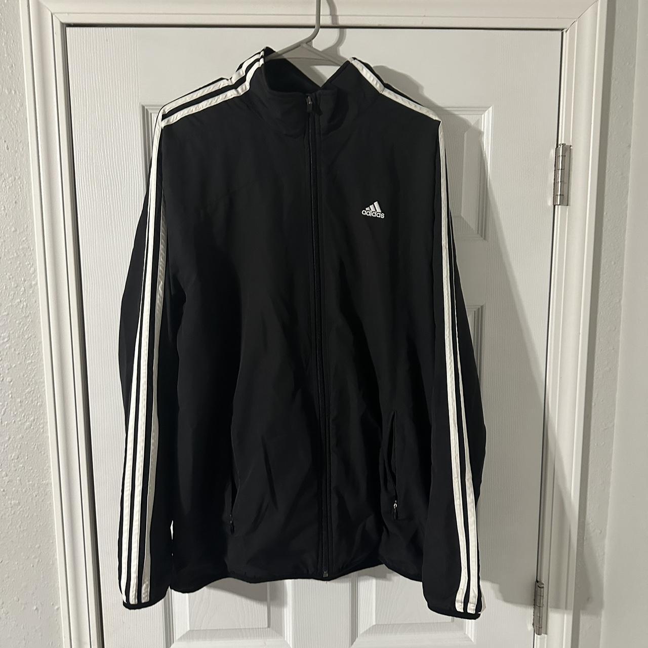 Black Adidas Tracksuit Jacket With White... - Depop