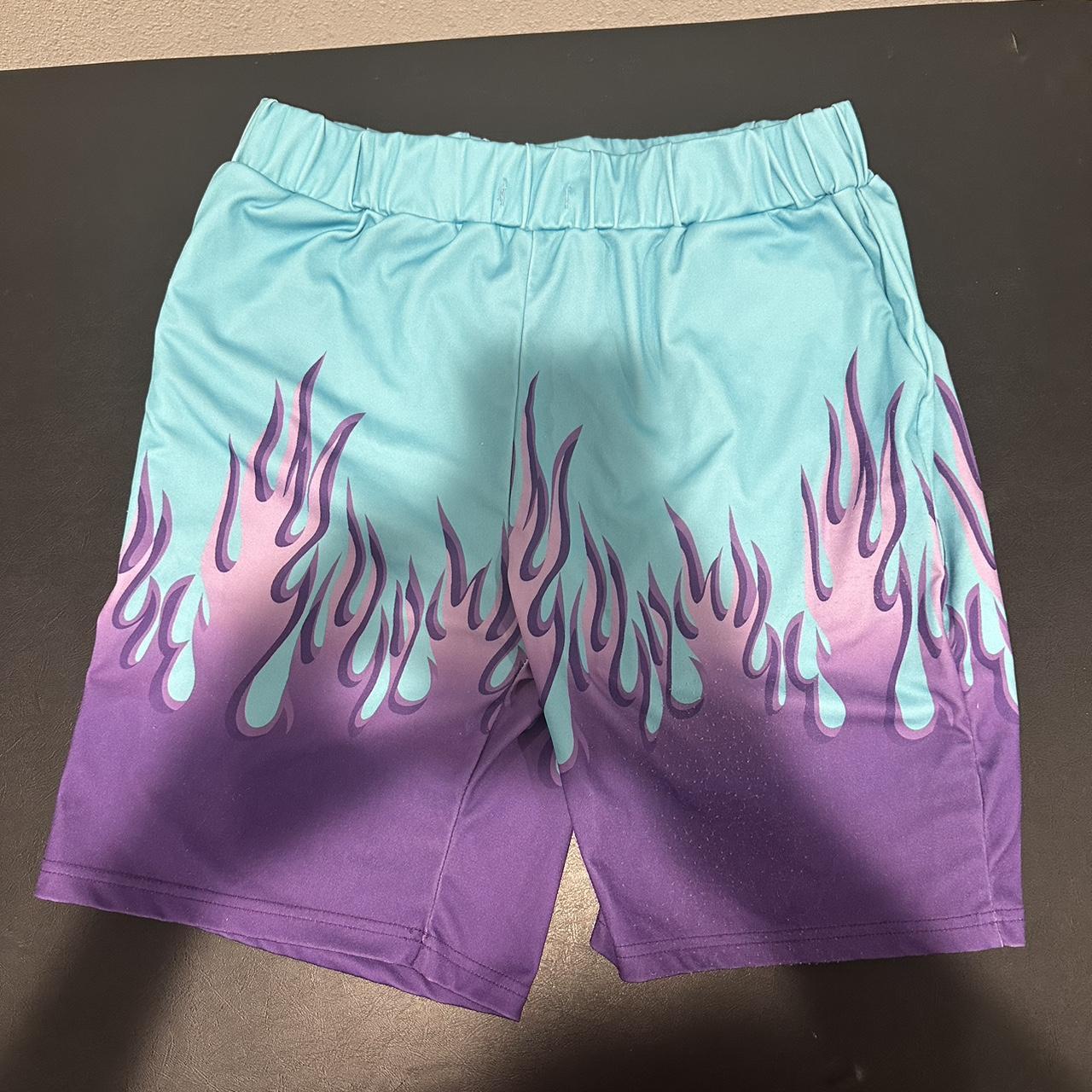 Purple and Blue Flame Shorts No Drawstring or... - Depop