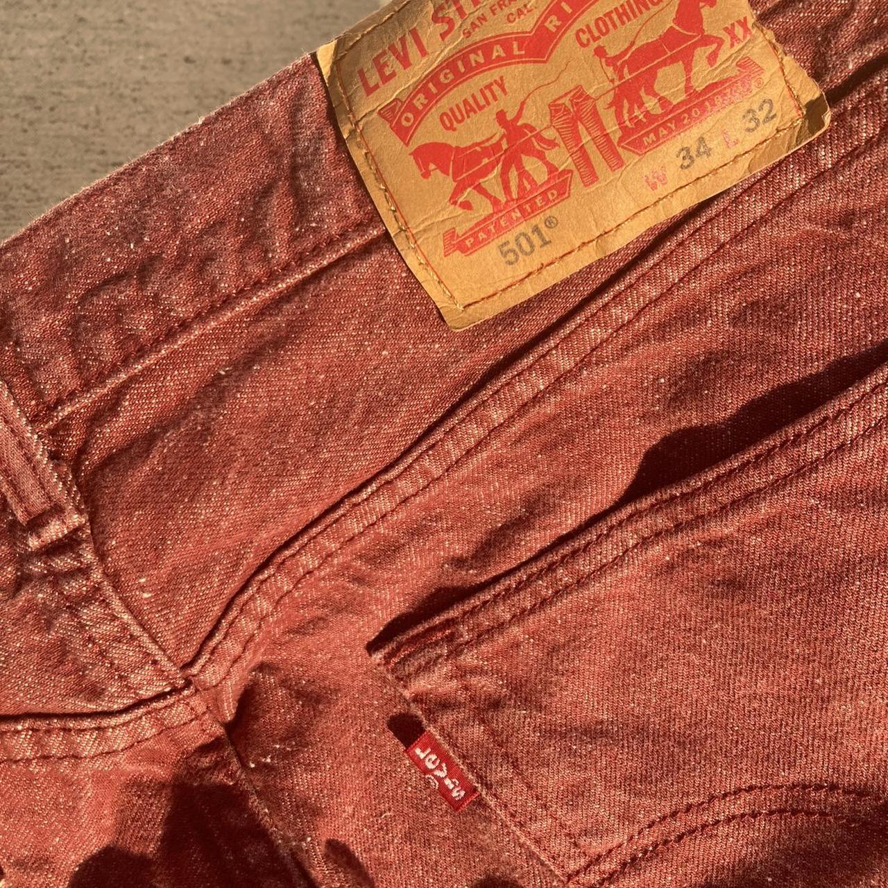 Coral red Levi's 501 jeans Classic 501s in rare... | Depop