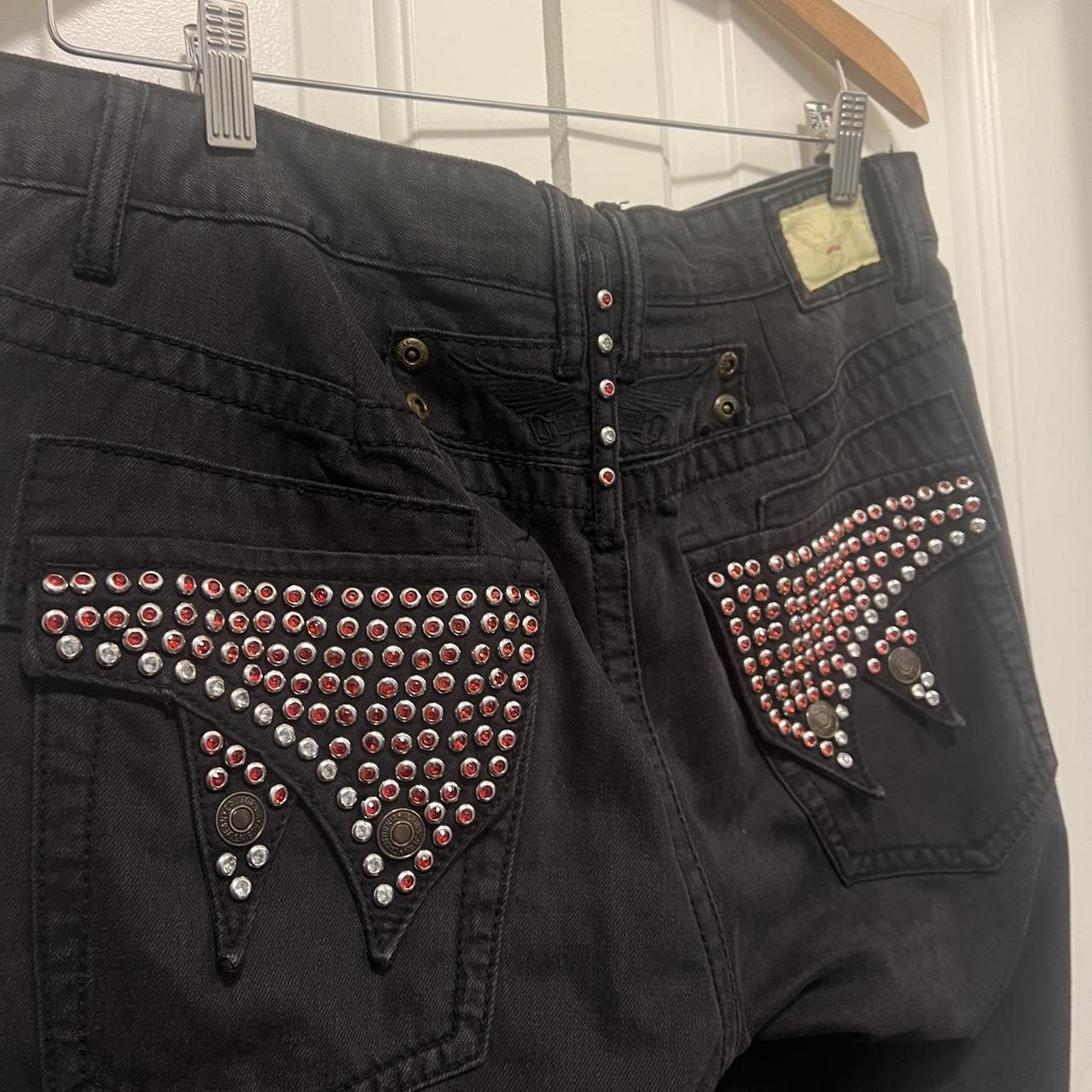 Robins Jeans size 36! Black with rhinestones on back... - Depop