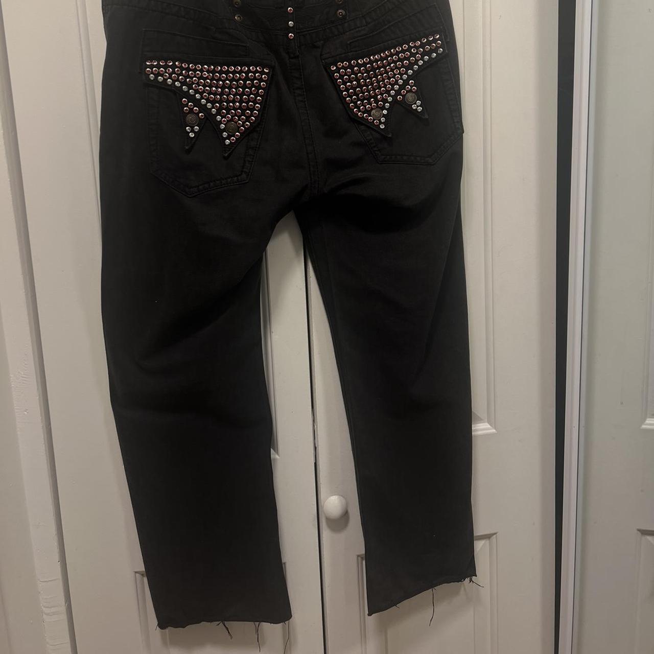 Robins Jeans size 36! Black with rhinestones on back... - Depop